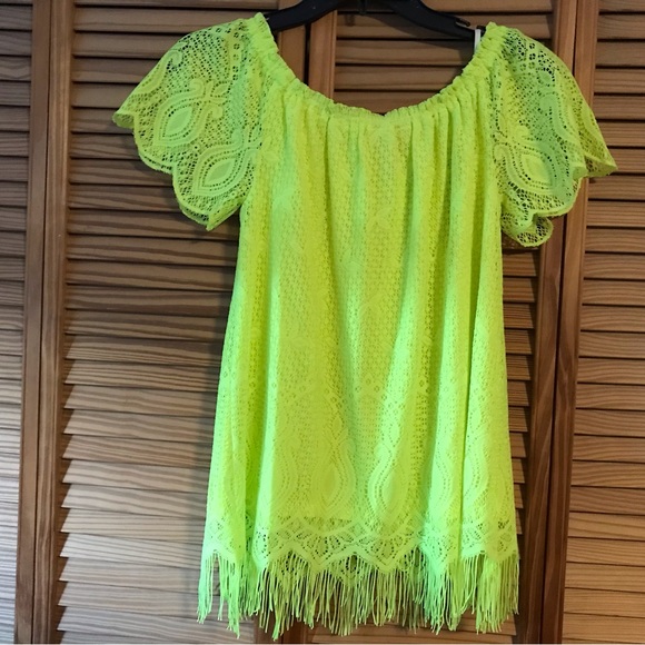 Tops | Lilly Pulitzer Lace Fringe Neon Yellowgreen Top | Poshmark